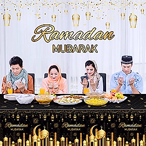 6 Pack Ramadan Plastic Tablecloth Decorations for Home, Eid Mubarak Ramadan Disposable Table Cover Decorations, Muslim Happiness Ramadan Eid Al-fitr Table Cloths for Ramadan Party Supplies, 54x108Inch
