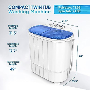 ROVSUN 11LBS Portable Washing Machine, Electric Mini Twin Tub Washer with Spin Dryer, Washer(7LBS) and Spinner(4LBS), Great for Home Dorms Apartments RV Camping