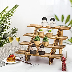 Hacaroa 4 Tier Wood Cupcake Stand, Rustic Retail Stair Shelf Cascading Display Riser, Decorative Farmhouse Dessert Stand for Tabletop, Vendors, Retail Stores