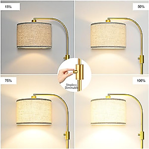 【Upgraded】 Dimmable Floor Lamp, 1200 Lumens LED Bulb Included, Gold Arc Floor Lamps for Living Room Modern Standing Lamp with Linen Shade, Tall Lamp for Living Room Bedroom Office Reading Room Nursery