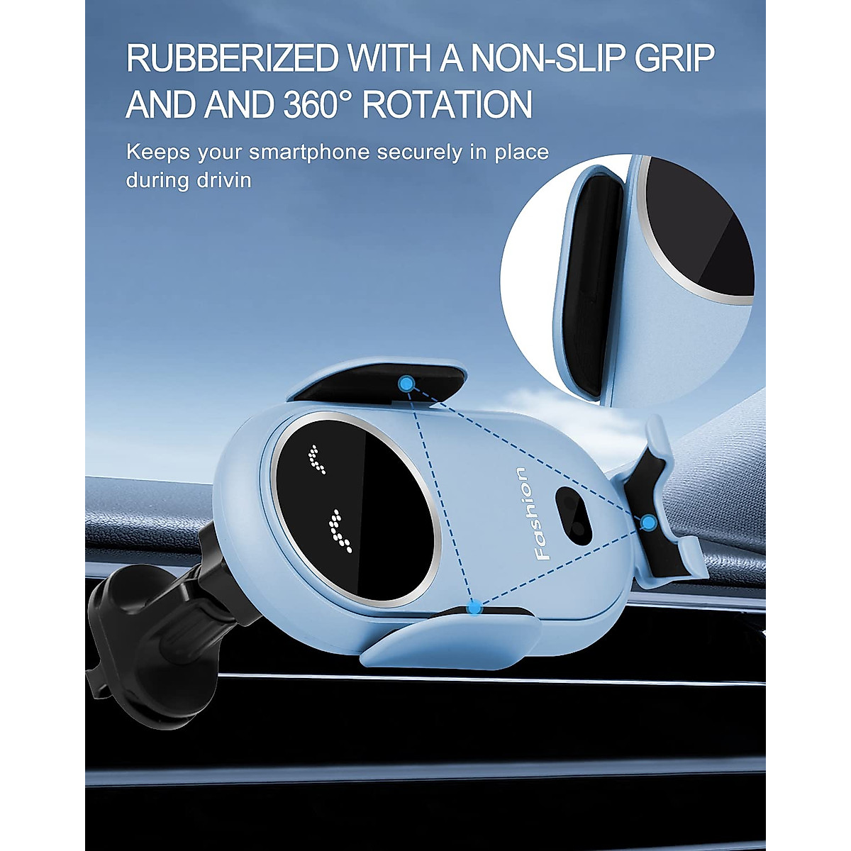 Wireless Car Charger, Phone Mount for Car Wireless Charger Smart Sensor Air Vent, Automatic Clamping Phone Holder Compatible with iPhone 14/13/12/11//XS/XR/8, Samsung S22/S21/S20/Note 20, etc(Blue)