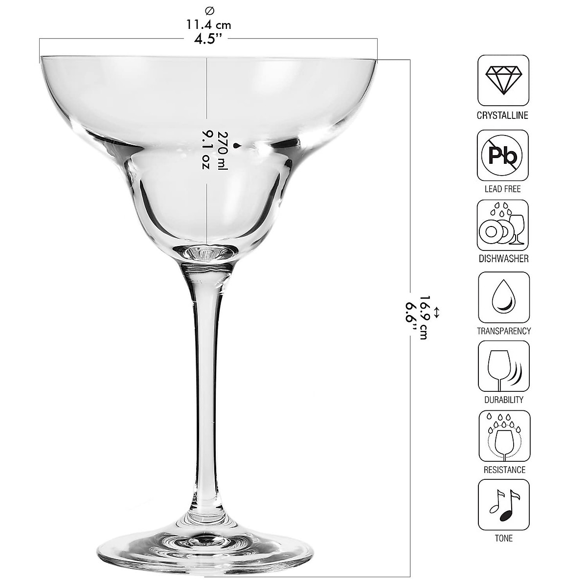 Krosno Margarita Cocktail Glasses | Set of 6 | 9.1 oz | Mixology Collection | Perfect for Home Restaurants and Parties | Dishwasher Safe | Gift Idea | Made in Europe