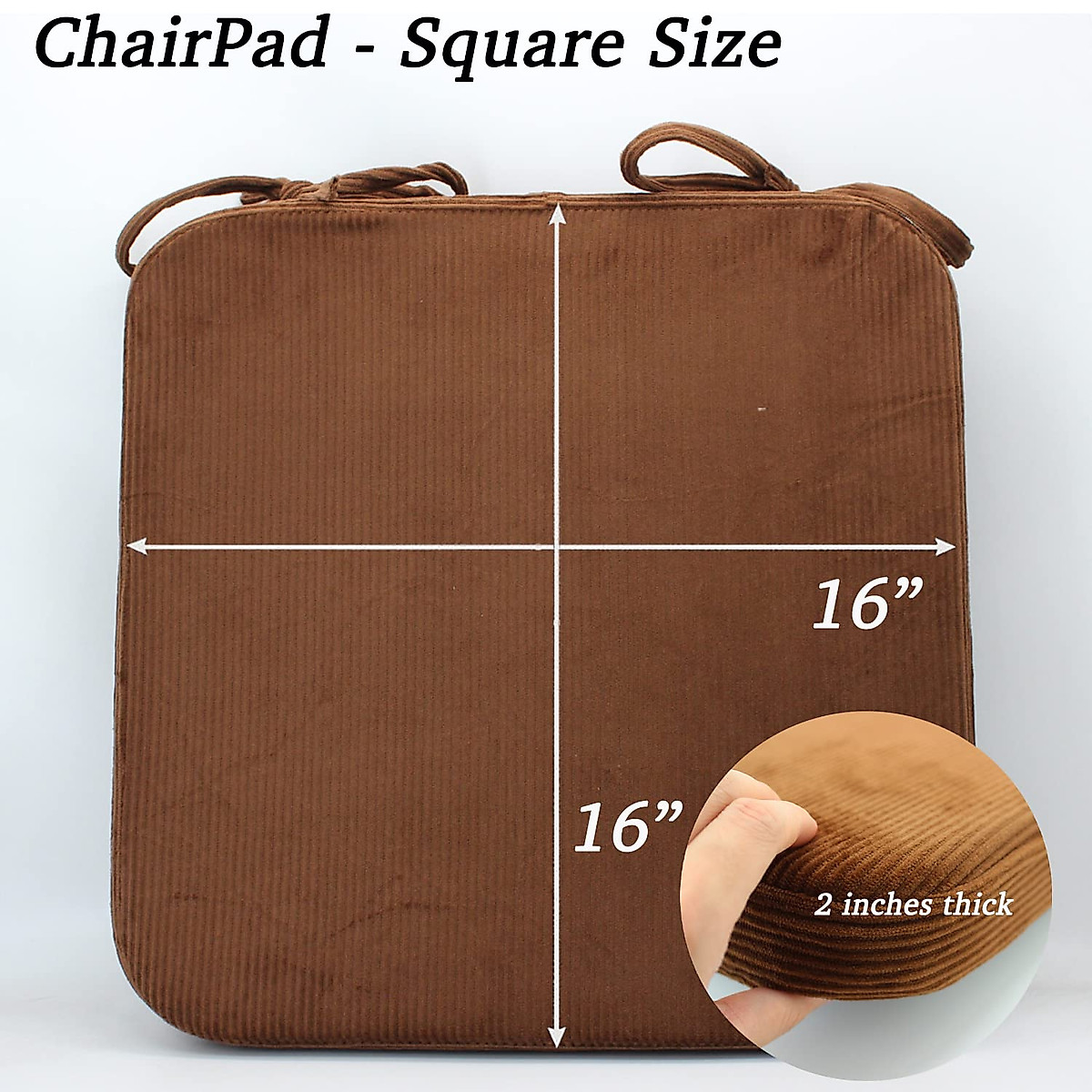 ZYHOONE Seat Cushion for Kitchen Chairs with Ties - Indoor Square Thick No Slip Chair Cushion and Pad fit Wooden Metal Chair with Linen Machine Washable Cover [16 X 16 X 2 Inches] - Red