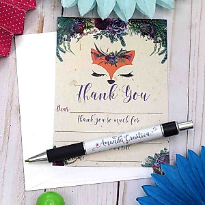 Woodland Forest Fox Face Floral Thank You Notes, Ten 4" x 5.5" Fill In The Blank Cards with 10 White Envelopes by AmandaCreation