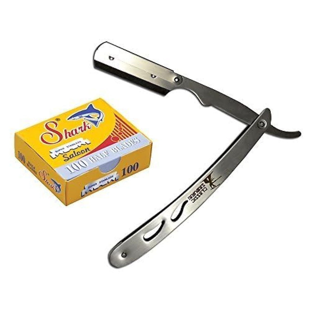 Classic Samurai CS-102 Stainless Steel Professional Barber Straight Edge Razor with 100 Count Single Edge Razor Blades