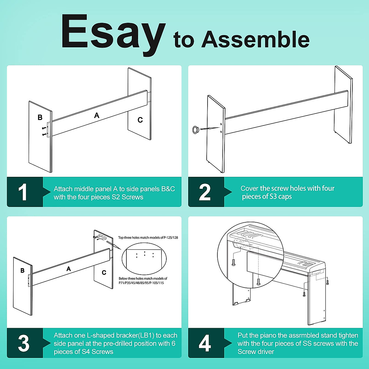 penypeal L85 Keyboard Stand for Adult Compatible for Yamaha P71//P45/P-125/P-128/P35Keyboard, Wooden, Black