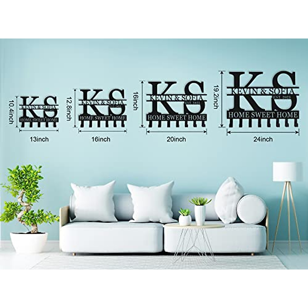 HRZSIGNFC Personalized Couple Names Key Holder for Wall, Metal Key Hooks for Wall, Custom Name Key Rack for Wall, Coat Rack, Towel Rack…