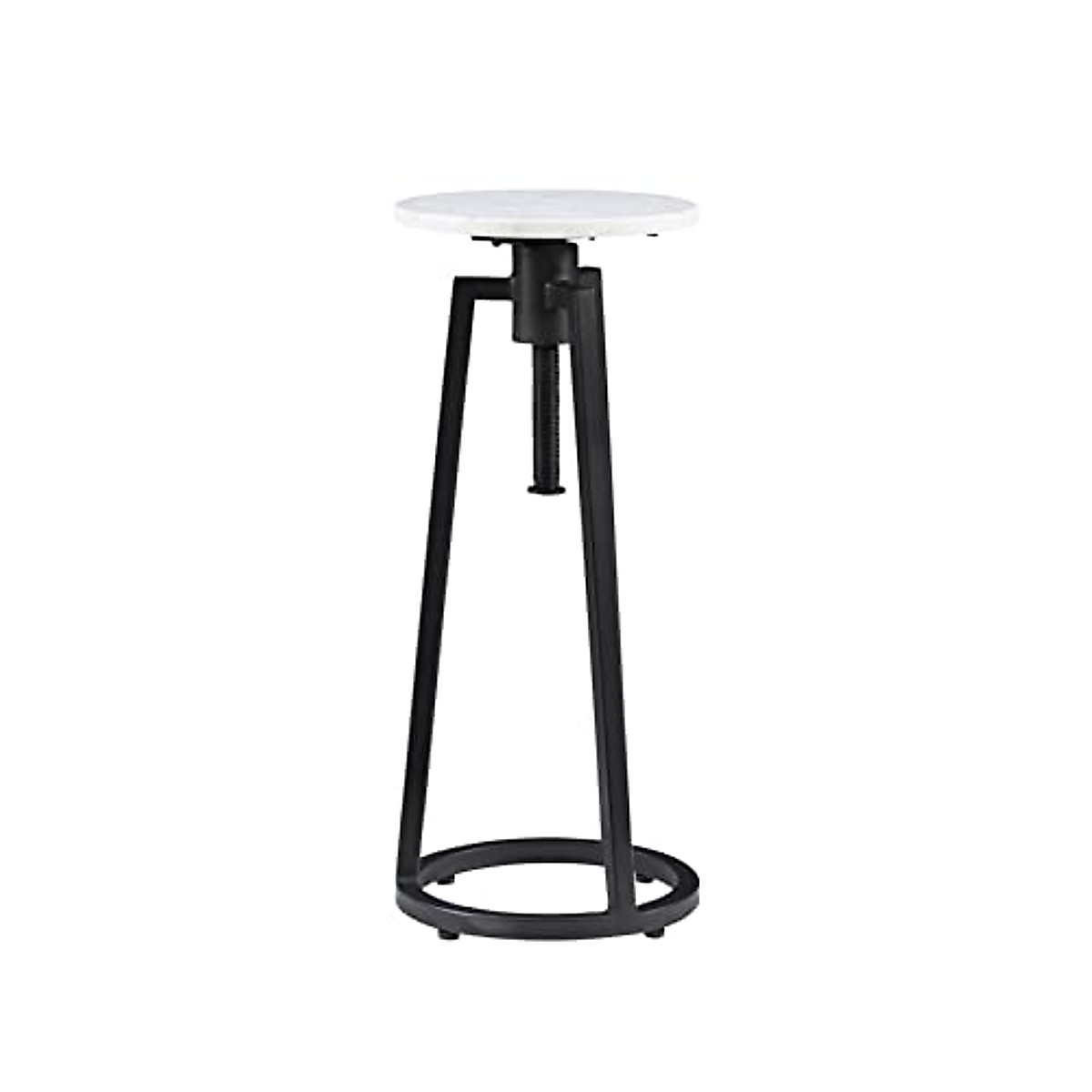 Powell White Marble Top Drink Industrial Style Black Metal Adjustable Height Base Muriel Side Table