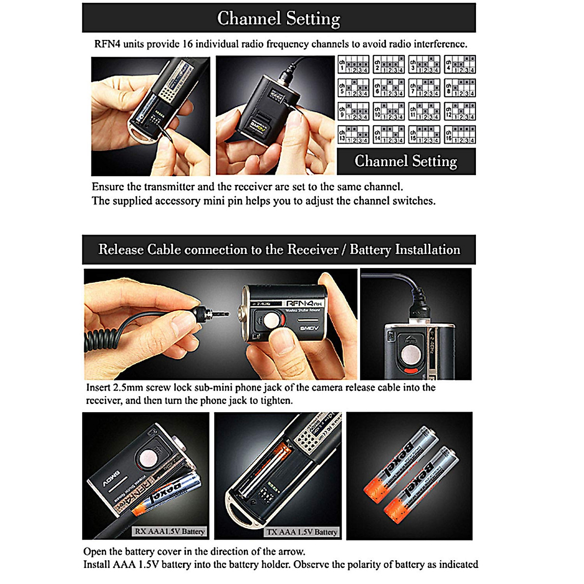 SMDV RFN4 RF-905 Wireless Remote Shutter Release for Canon, Olympus, Fuji, Samsung, Sigma, Pentax, Contax and Hasselblad - Transmitter and Receiver