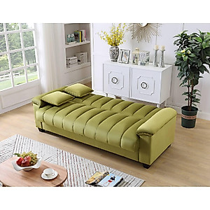 Legend Furniture Convertible Comfortable Sleeper Velvet Sofa Couch with Storage for for Living Room Bedroom Sofabed, 83'', Green