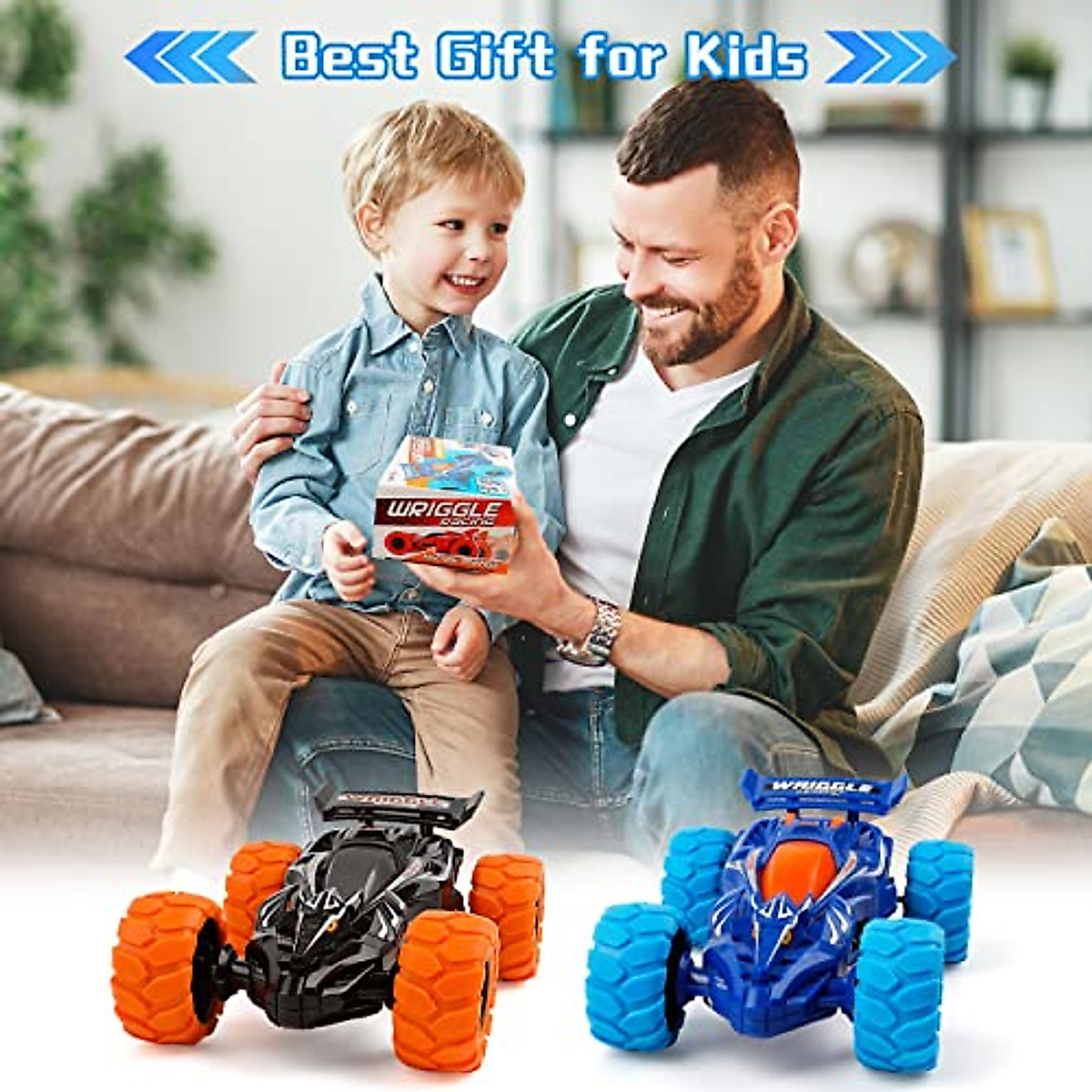M SANMERSEN Monster Truck Car Toy, 2 Pack Turnable Head Monster Dragon Toys Friction Powered Cars Pull Back Toy Cars Set - Push and Go Toy Cars for Toddler Boys Girls Easter Gift