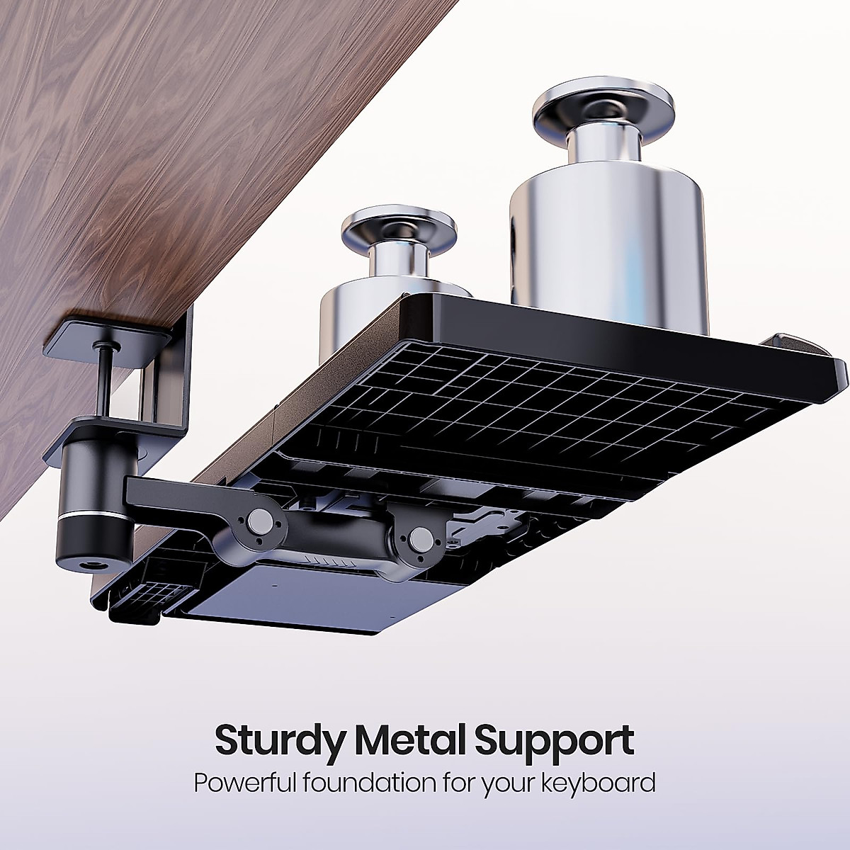 Tilt&Height Adjustable Keyboard Tray Under Desk or Above Desk - Klearlook 2 in 1 PU Leather Clamp-on Rotating Keyboard Platform w/Wrist Rest&Drawer(Under Desk,Upon Desk),25x11"Sit Stand Keyboard Riser