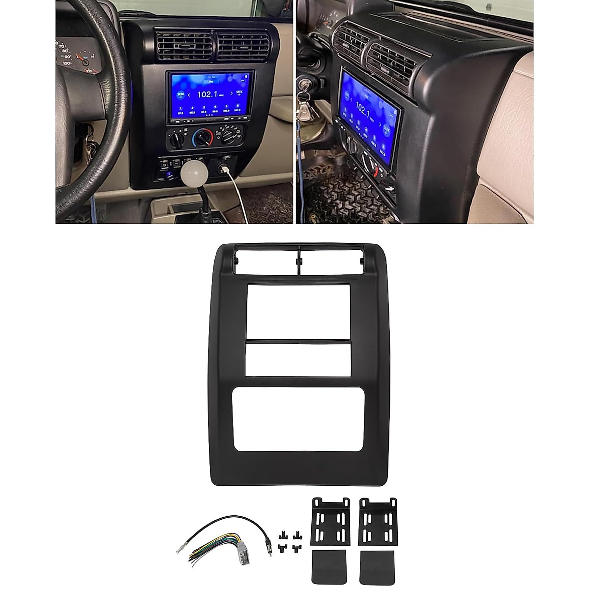 HECASA Double Din Dash Kit W/Wiring Harness Compatible with 2003-2006 Jeep Wrangler TJ Radio Dash Bezel