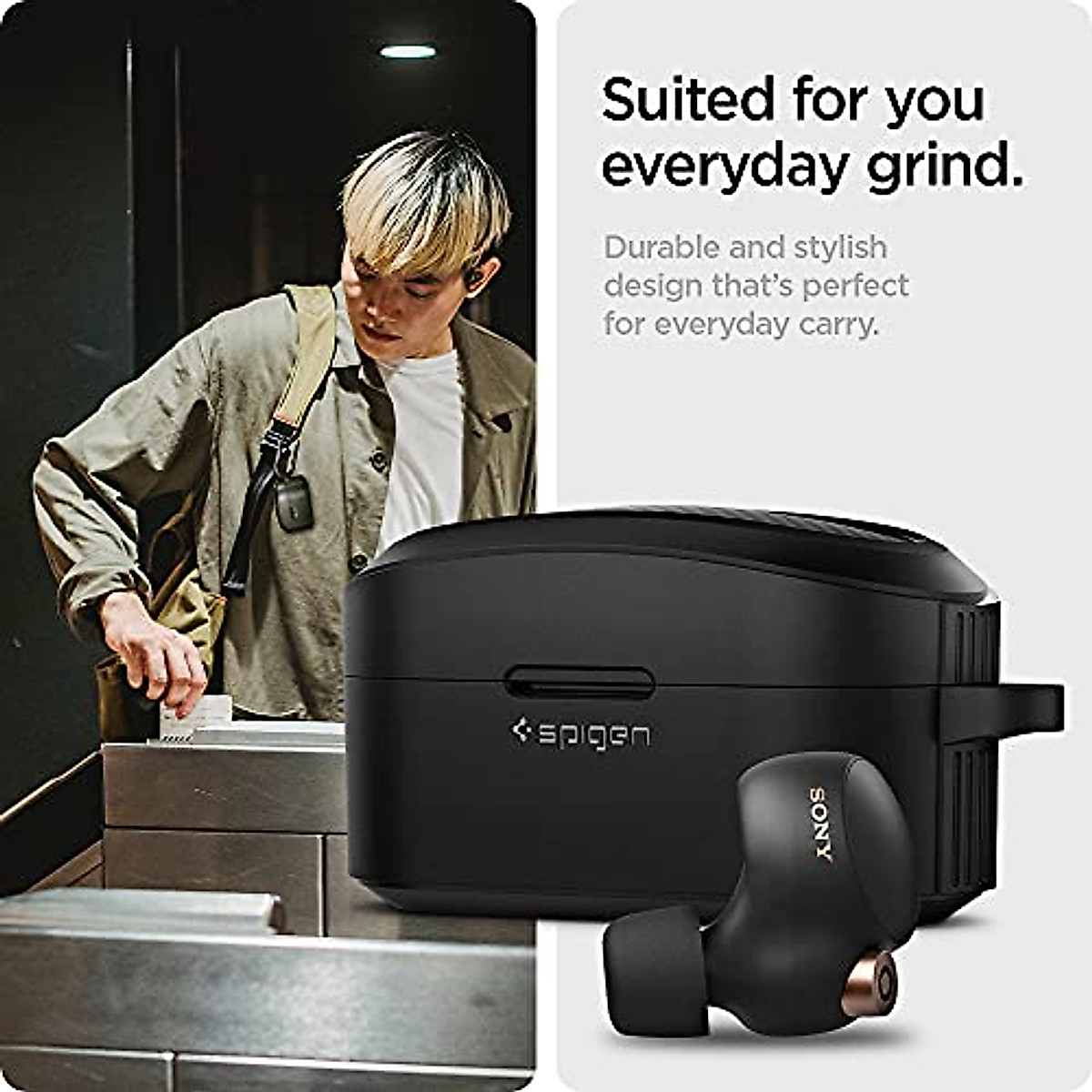 Spigen Rugged Armor Designed for Sony WF-1000XM4 Case Cover (2021) - Matte Black