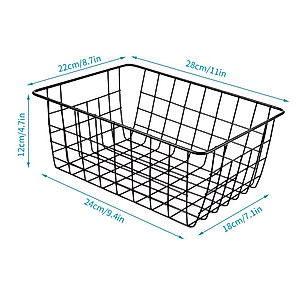 5PCS Wire Storage Baskets, Premium Metal Storage Organizer Basket, Small Size Metal Baskets for Home Office Kitchen, Black