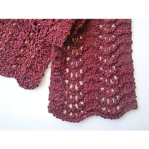 Short Scarf, Deep Burgundy Red, Rustic Wool Tweed, Hand Knit, Lace Texture, Womens Winter Scarf
