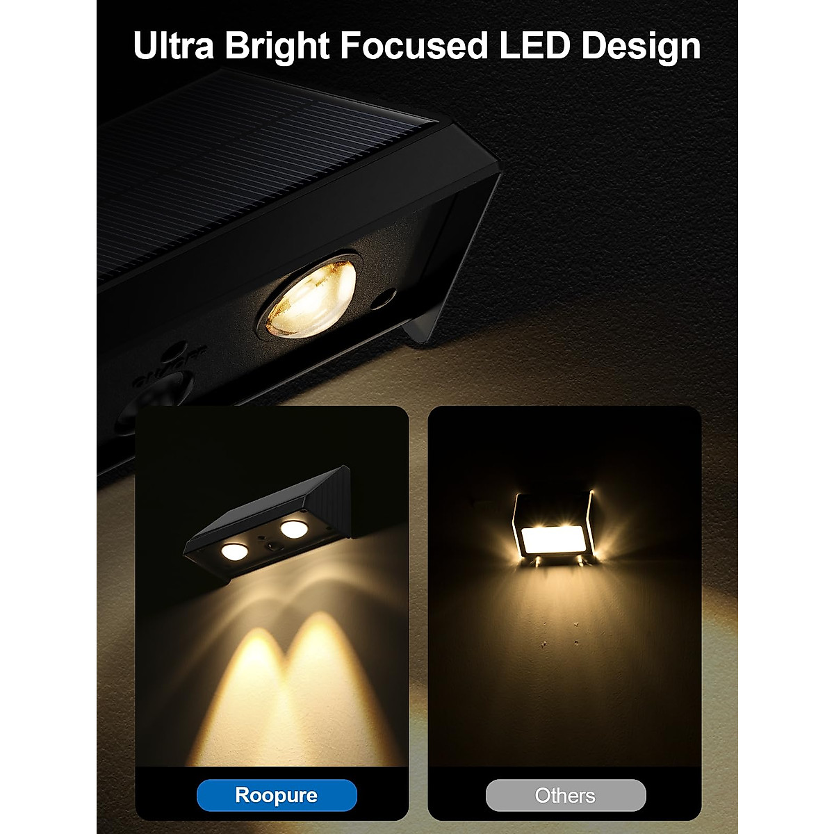 Solar Powered Fence Lights Outdoor Wall Mount LED Decorative Waterproof Yard Lamps for Outside Stair, Rail, Deck, Backyard, House Patio, Pool, Design for Long-Lasting Dusk to Dawn, Warm White 4 Pack