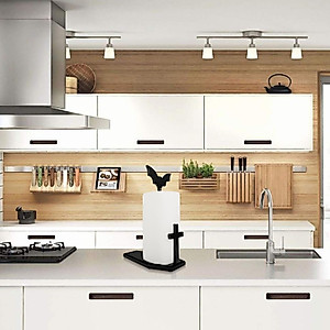 Bat Paper Towel Holder Countertop Large,Wooden Halloween Kitchen Paper Towels Holder Stand for Large Size Rolls,Black Halloween Decor Gothic Decor for Kitchen and Bathroom. (Bat)