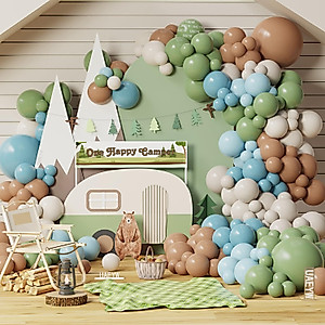 One Happy Camper Birthday Decorations,145Pcs Camping Balloon Arch Garland Kit Blue Green Brown Balloons for Boys Kids 1st Birthday Happy Camper Forest Camping Adventure Wilderness Baby Shower Party