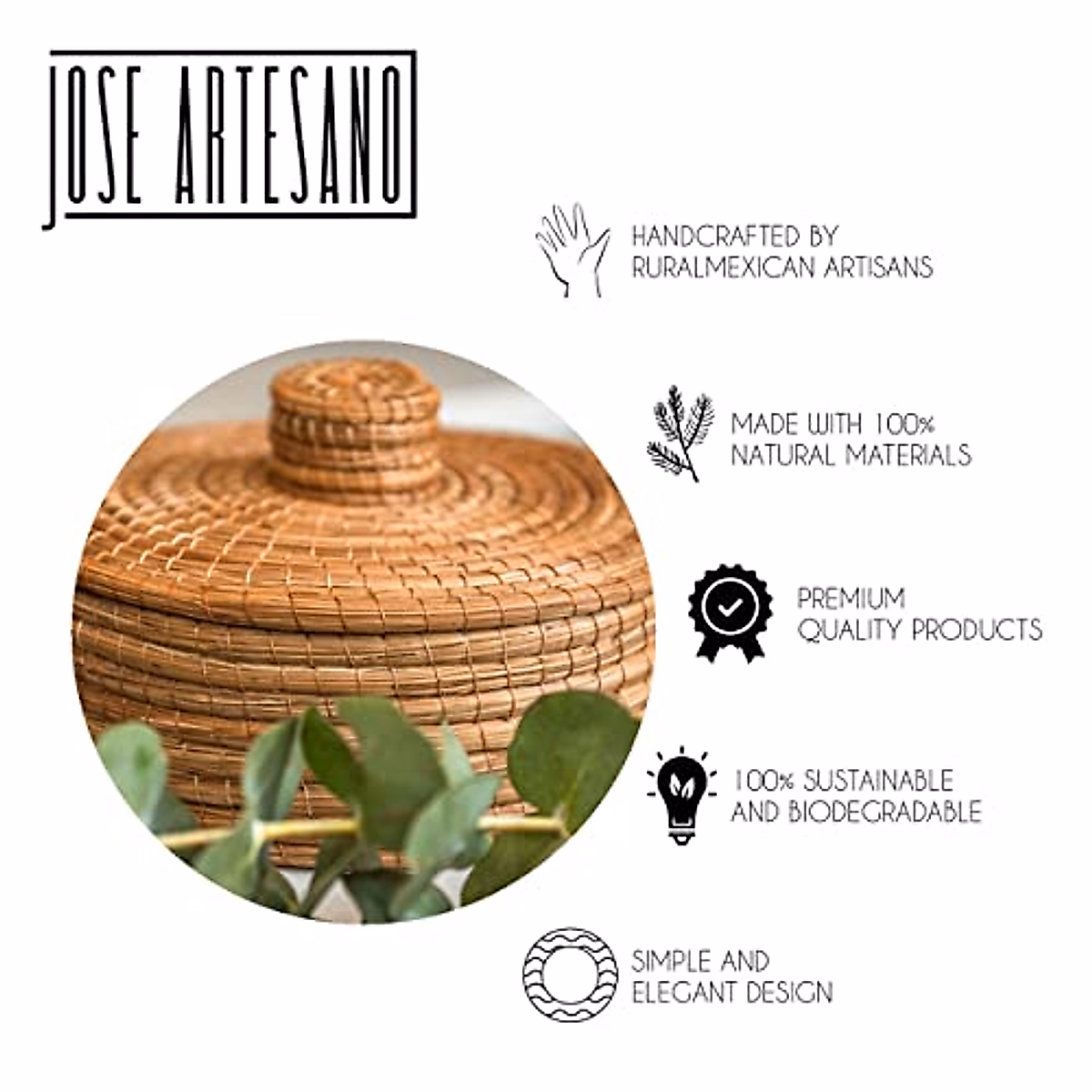 JOSE ARTESANO Pine Needle Tortilla Warmer (Ocoxal), 9.8 IN x 9.8 IN, Rustic Tortillero, Natural Brown, Handcrafted In Mexico, 100% Sustainable, Organic And Vegan, (Natural w cloth)