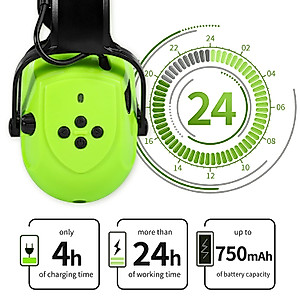 Dison Bluetooth Ear muffs, 36dB Noise Reduction Safety Earmuffs, Wireless Hearing Protection Headphones (Green)