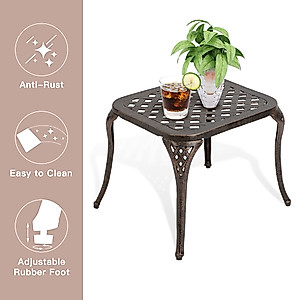 Villeston Chaise Lounges for Outside - Lounge Chairs Outdoor Set of 3 Pool Tanning Chair Adjustable Patio Recliner with End Table Cast Aluminum for Beach Yard, Antique Bronze