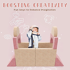 HOMMOW Kids Couch, 12pcs Modular Kids Play Couch Kids Sofa, Versatile Toddler Couch Kids Couch for Playroom, Convertible Kids Sectional Sofa Kids Bedroom Furniture for Boys and Girls, Pink