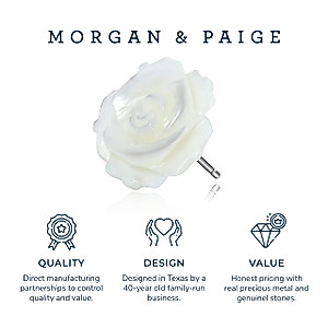 MORGAN & PAIGE Carved Mother of Pearl Rose Earrings, Handcrafted Rose Stud Earrings, Rhodium Plated Sterling Silver Mother of Pearl Earrings, Jewelry Gifts for Women