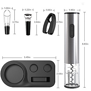 SimpleKitchen Electric Wine Opener, Automatic Electric Wine Bottle Corkscrew Opener with Foil Cutter, Battery Operated (Silver)