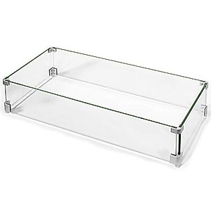Barton 30" x 14" inch Outdoor Fire Pit Table Wind Guard Tempered Glass Flame Guard Fence Fire-Resistant Rectangular Screen, Clear