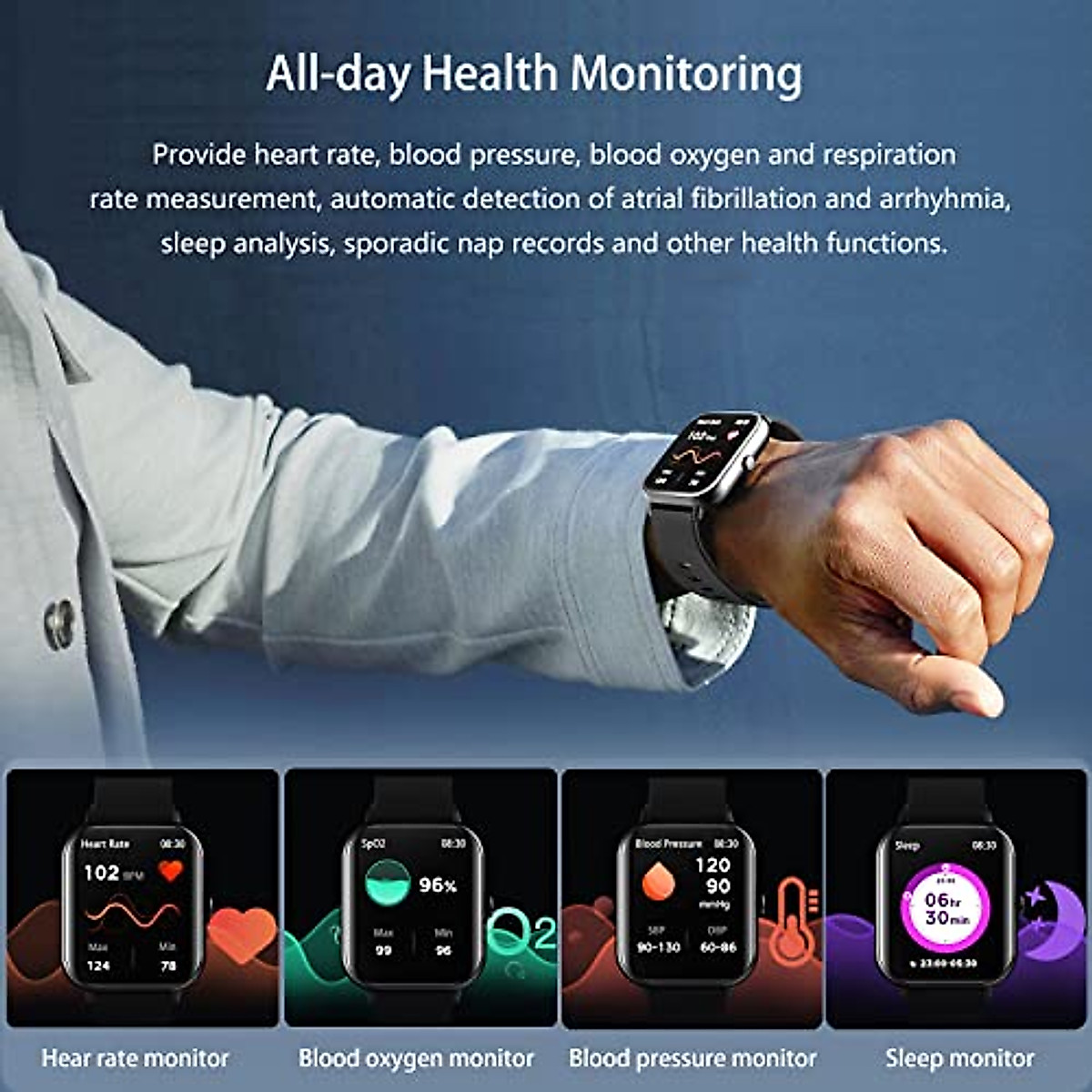Smart Watch with Make/Answer Call, 1.83 Inch Screen Fitness Tracker with AI Voice Control, 24/7 Heart Rate, Blood Oxygen, Sleep Monitor, Message Reminder, 110+ Sports Modes for Women Men, iOS/Android