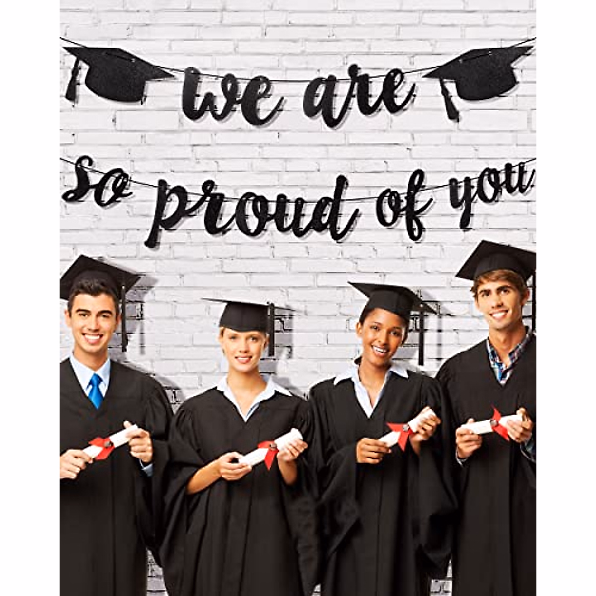 2 PCS 2022 Graduation Photo Banner Black Glittery Congrats Grad We are So Proud of You Garland Graduation Party Decorations Supplies