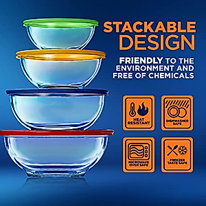 NutriChef Glass Mixing Bowl Set - 4 Sets Stackable Superior Premium Meal-prep Container w/Airtight Locking Lid, BPA-Free Leakproof, Freezer-to-Oven-Safe, For Food Preparation/Storage, Dishwasher Safe