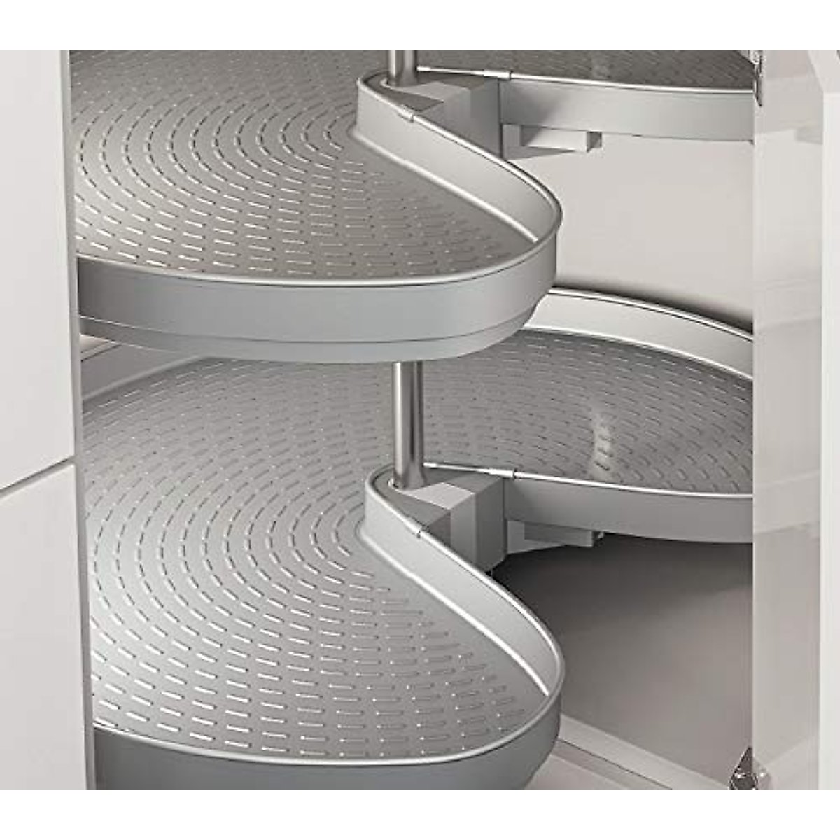 Pro-Arc The New Generation of 3/4 Kidney 2-Shelf Lazy Susan Set with Durable Anti-Slip Spider-Web Structured Rigid Ergonomically Designed Gray Trays (32 INCH)
