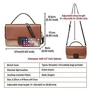 EUNI Genuine Leather Small Handbags for Women Shoulder Bags with Handle, Women's Crossbody Bags (Brown)
