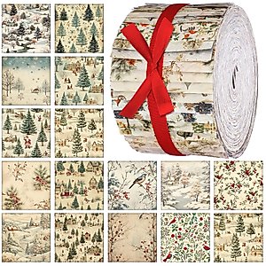 Fanfanwin 40 Pcs Vintage Christmas Quilting Fabric Jelly Fabric Squares Patchwork Roll 2.56 Inch Precut Xmas Tree Snowflake Fabric Strips for Xmas Craft Sewing DIY