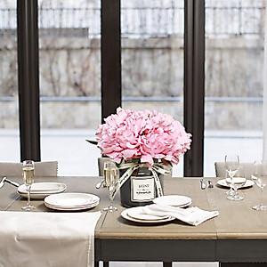 Rocinha Artificial Flowers with Vase Peony Fake Flowers Bouquet Faux Flowers in Vase for Wedding, Home, Living Room, Bathroom, Dining Table, Desk, Office, Garden Decoration