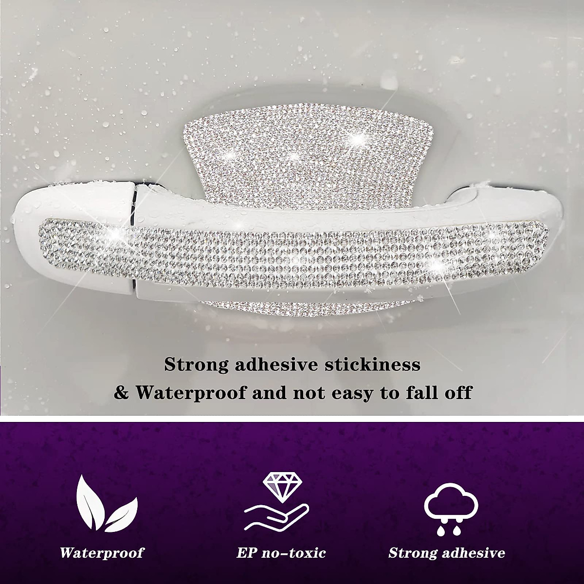 Forjume 8PCS Bling Car Door Handle Protector Rhinestone Universal Saftey Scratch Car Handle Cover Reflective Trim Stickers Bling Car Door Handle Stickers Car Door Bowl Protection Woman & Man (Silver)