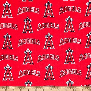 MLB Cotton Broadcloth Los Angeles Angels of Anaheim Red/Blue, Quilting Fabric by the Yard