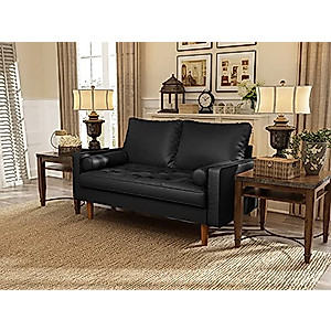 Meeyar 58" PVC loveseat, Couch for Small Apartment and Living Room,Solid Wood Frame Legs, Easy Assembly,Square Arms,31.7" D x 57.9" W x 33" H (Black, 58")