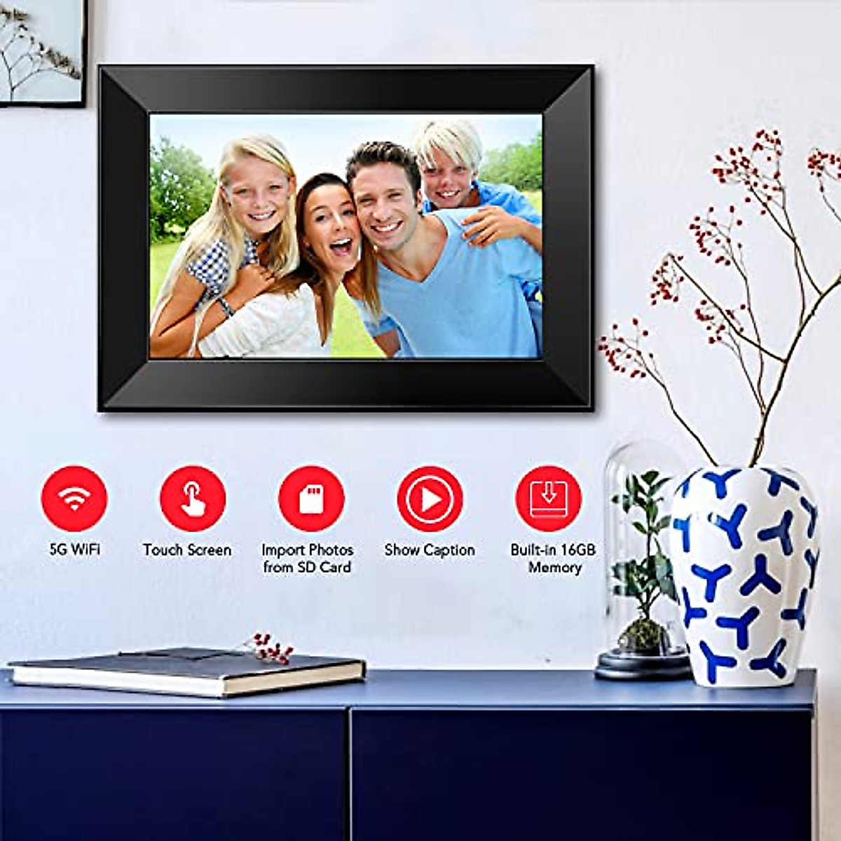 Feelcare 10.1 Inch WiFi Digital Picture Frame, Send Photos or Videos Instantly from Anywhere Via APP, Touch Screen, 1920X1200 Full HD IPS Display, 5GHZ WiFi, Built-in 16GB Storage