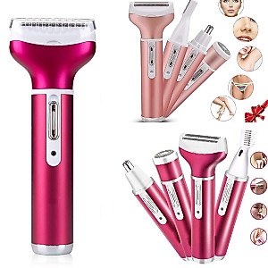 FAMKIT Facial Hair Removal for Women, Upgraded Waterproof Painless 4 in 1 Lady Grooming Kit-Facial Hair Remover, Body Shaver, Nose Hair & Eyebrow Trimmer, USB Rechargeable