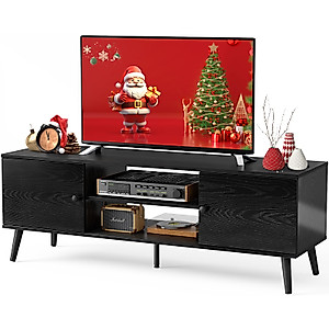 DUMOS TV Stand for 55 60 inch TV, Entertainment Center with Storage Cabinet, Mid Century Modern Media Console Table, Adjustable Hinge, Wooden Television Furniture for Living Room, Office - Black