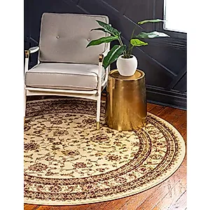 Unique Loom Voyage Collection Traditional Oriental Classic Area Rug (3' 3 x 3' 3 Round, Ivory/Gold)