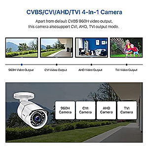 ZOSI 2.0MP 1080p Security Camera 4-in-1 TVI/CVI/AHD/CVBS Surveillance Bullet Camera Indoor Outdoor,120ft Night Vision,Aluminum Metal Housing,Work for 960H,720P,1080P,5MP,4K analog CCTV DVR(White)