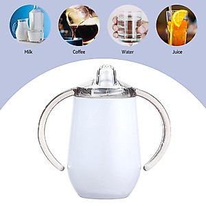 Stainless Steel Straw Sippy Cup with Handles & Silicone Lids,10 oz BPA Free Double Wall Vacuum Insulated Sippy Cup Mug Tumbler Toddler Straw Cups for boys and girls Non-Spill Sippy Cups (White)