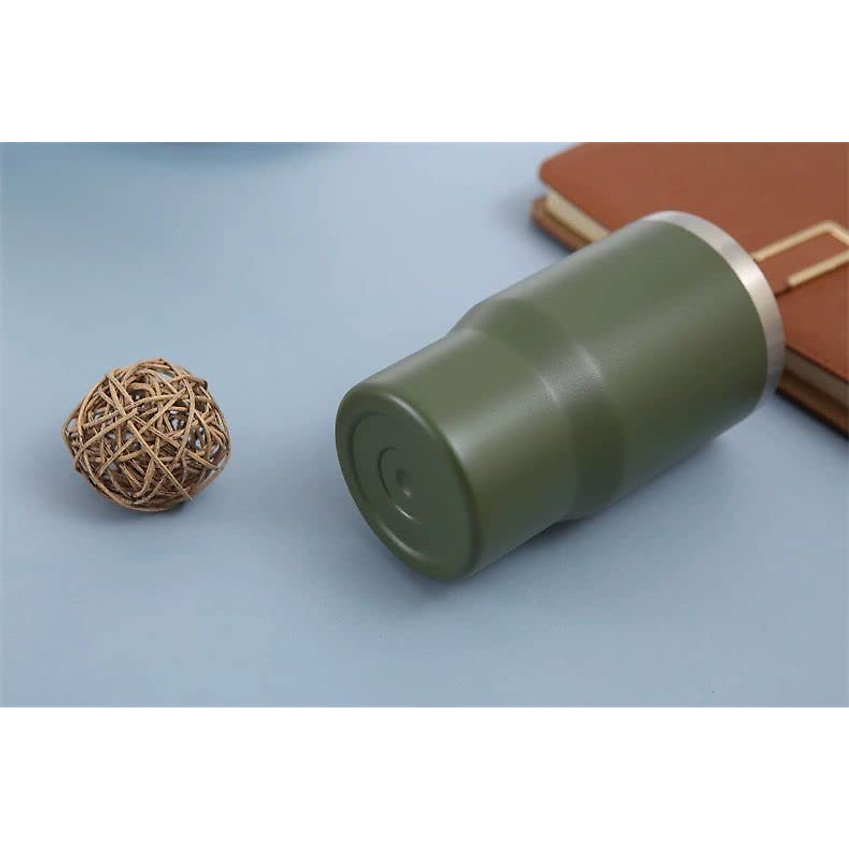 FAMKX 14oz 4 in 1 Stainless Steel Can Cooler Beer Bottle Insulator With 2 Lids, Double walled insulated Thermocooler &Travel Mug Holder Keeping Your Bevearge Cold (Olive green)