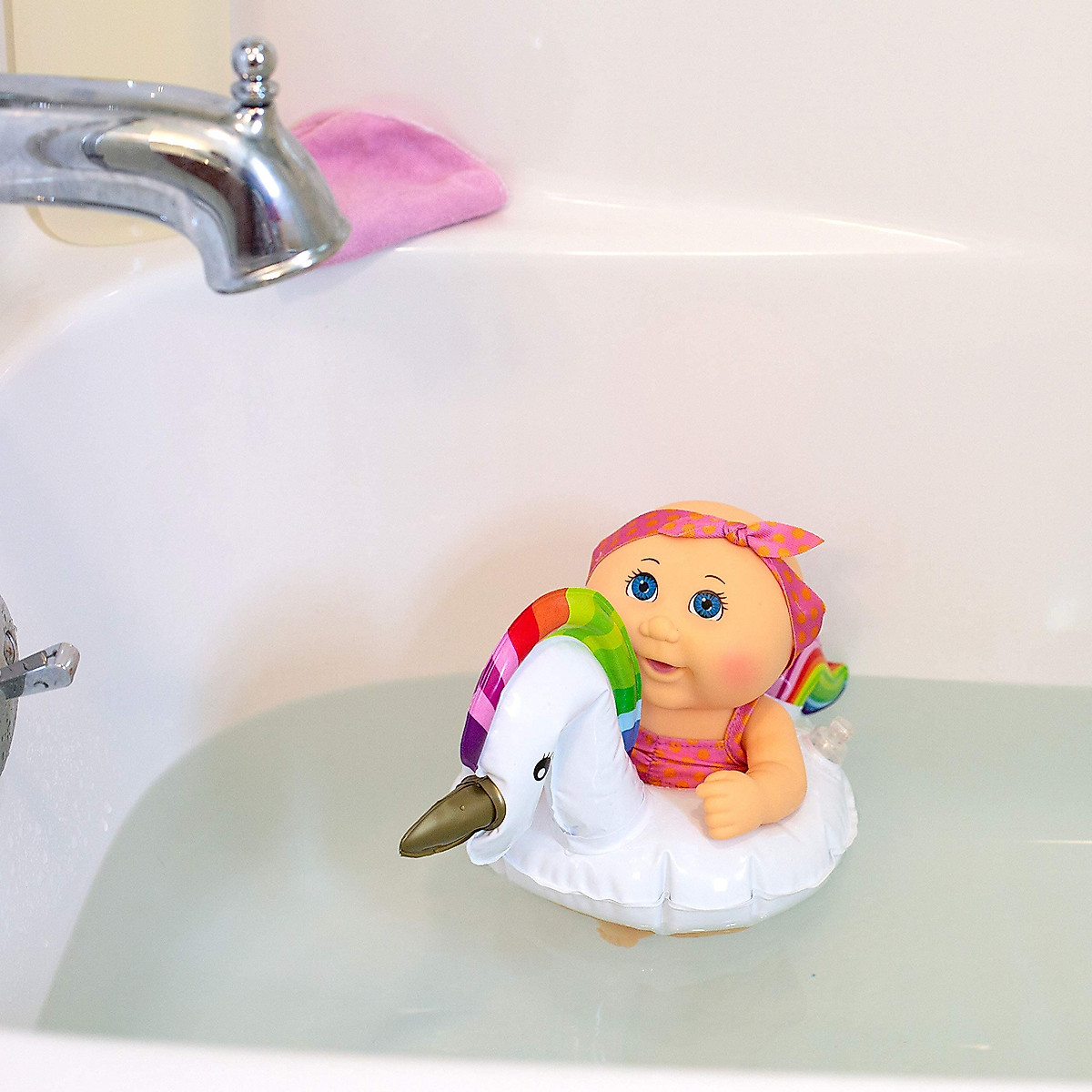 Cabbage Patch Kids Splash N' Float Toy Doll for Pool, Beach, Bath & Swimming - It Really Floats in Water! - Baby with Unicorn Inflatable Tube - Summer Gift for Kids Ages 2+