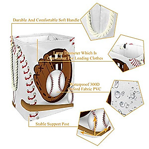 MAPOLO Laundry Basket Baseball and Gloves Foldable Laundry Hamper with Handles Detachable Brackets Well-Holding Waterproof for Clothes Toys Organizati