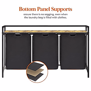 Lifewit Laundry Hamper 3 Section, 120L Pull out Laundry Clothes Basket Organizer with Large Top Shelf and 3 Removable Bags and Handles, Laundry Sorter for Laundry Room Bedroom Bathroom Dorm, Black